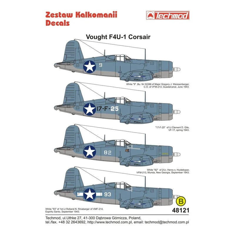Decals Vought F4U-1 Corsair 1:48 48121