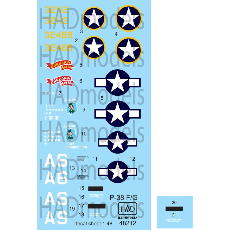 Decals Lockheed P-38F/G Lightning for new Tamiya kit with no... 1:48 48212
