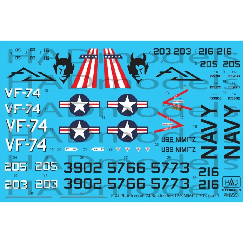Decals McDonnell F-4J Phantom VF 74 Be-devilers USS NIMITZ 7... 48223